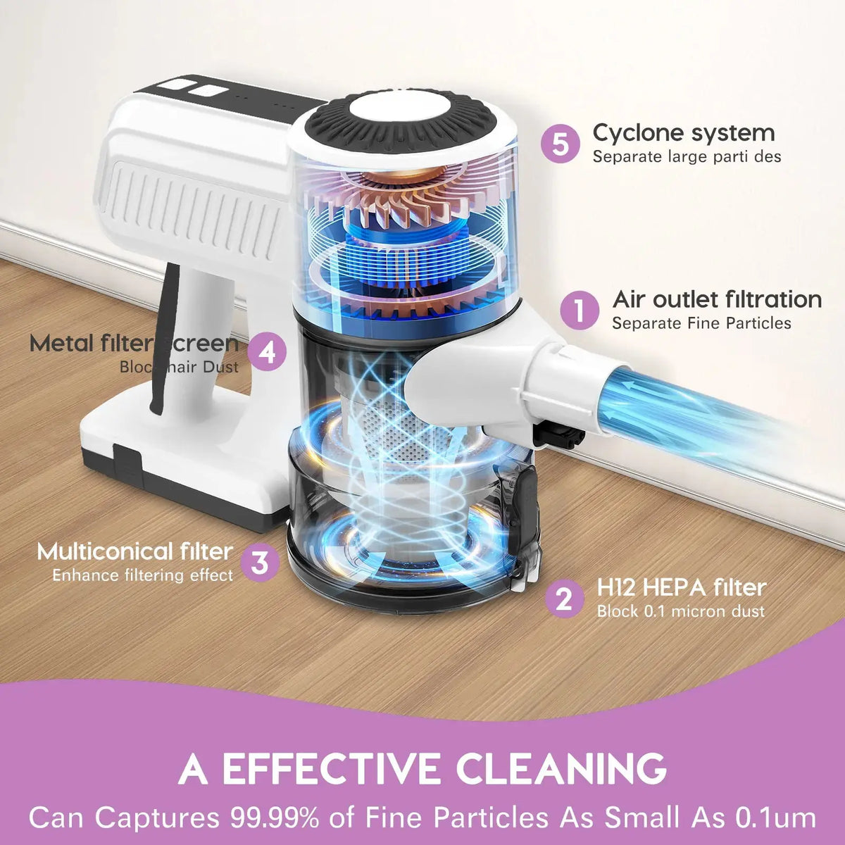 MOOSOO L12 Ultra Lightweight Cordless Stick Vacuum, Black